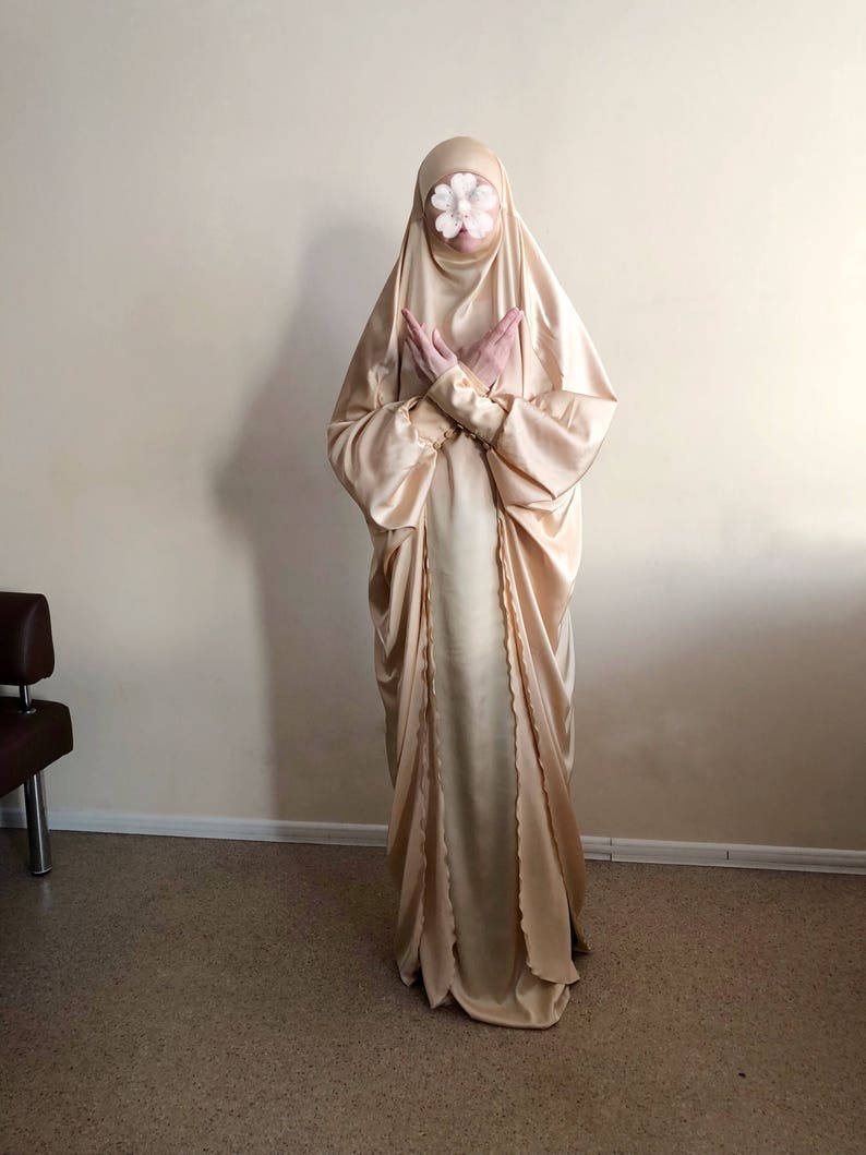 Long Gold Silk Khimar Muslim Dress Nikkah Burqa Wedding - Etsy