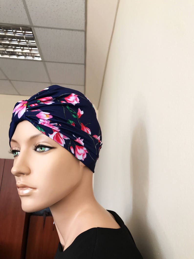 Navy Flower Turban Full Turban Hat Stretchy Viscose Jersey - Etsy