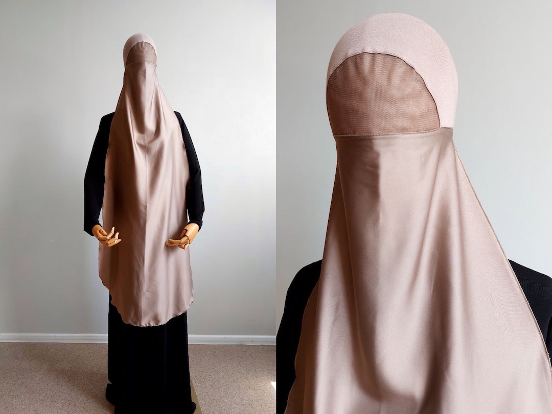 Cappuccino Silk Stylish Niqab With Netting Veil , Traditional Burqa ...