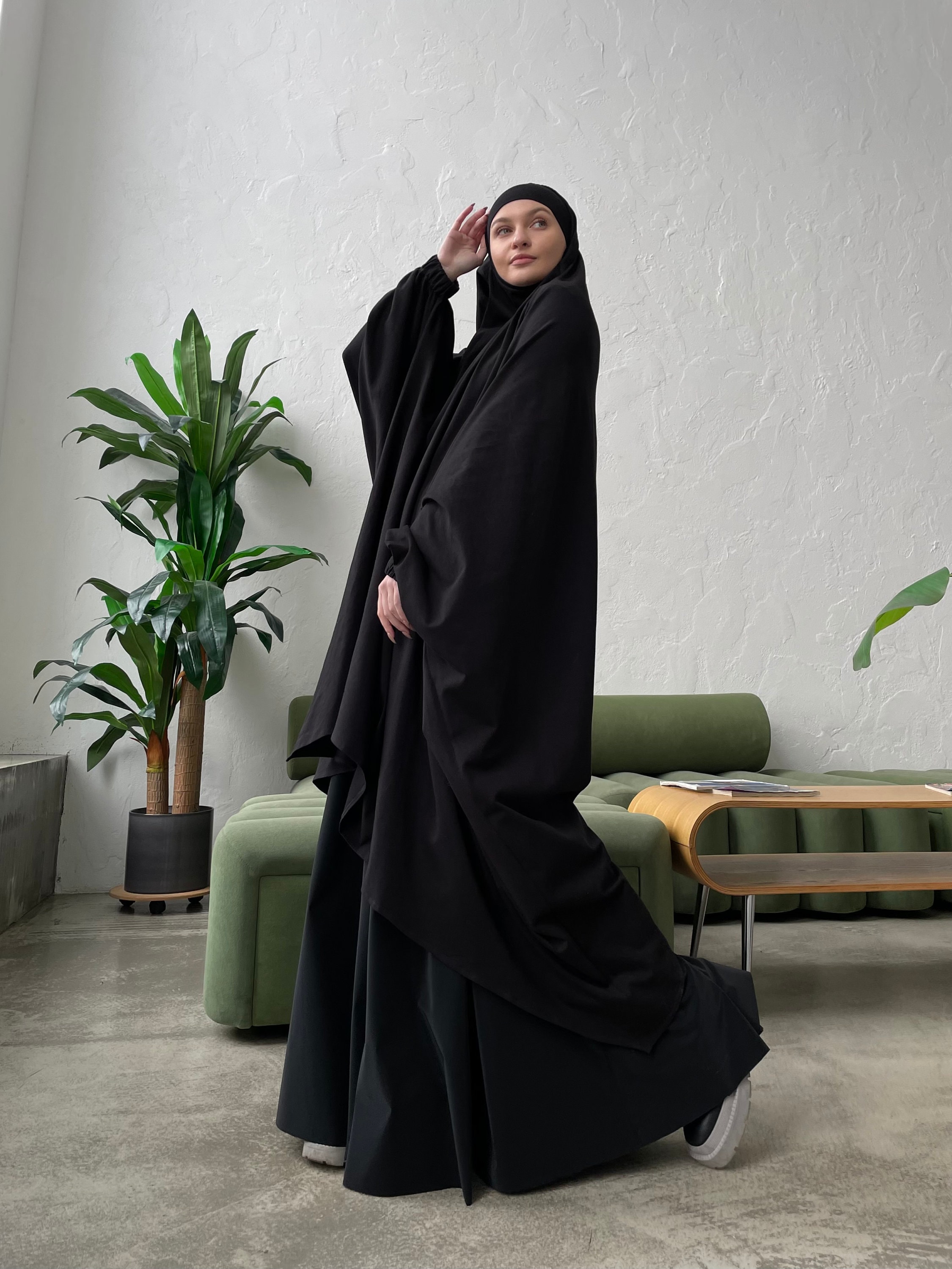 Elegant Long Black Cotton Jersey Khimar Asymmetrical Length - Etsy