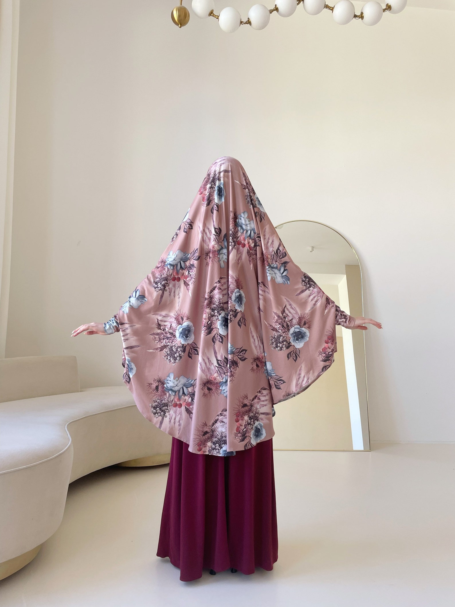 Light Brown Floral Print Khimar Transformer to Niqab Jilbab - Etsy