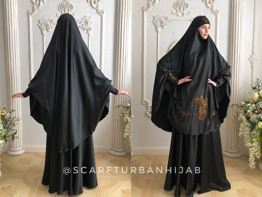 Elegant Black Muslim Suit Silk Noir Jilbab Wedding Khimar - Etsy