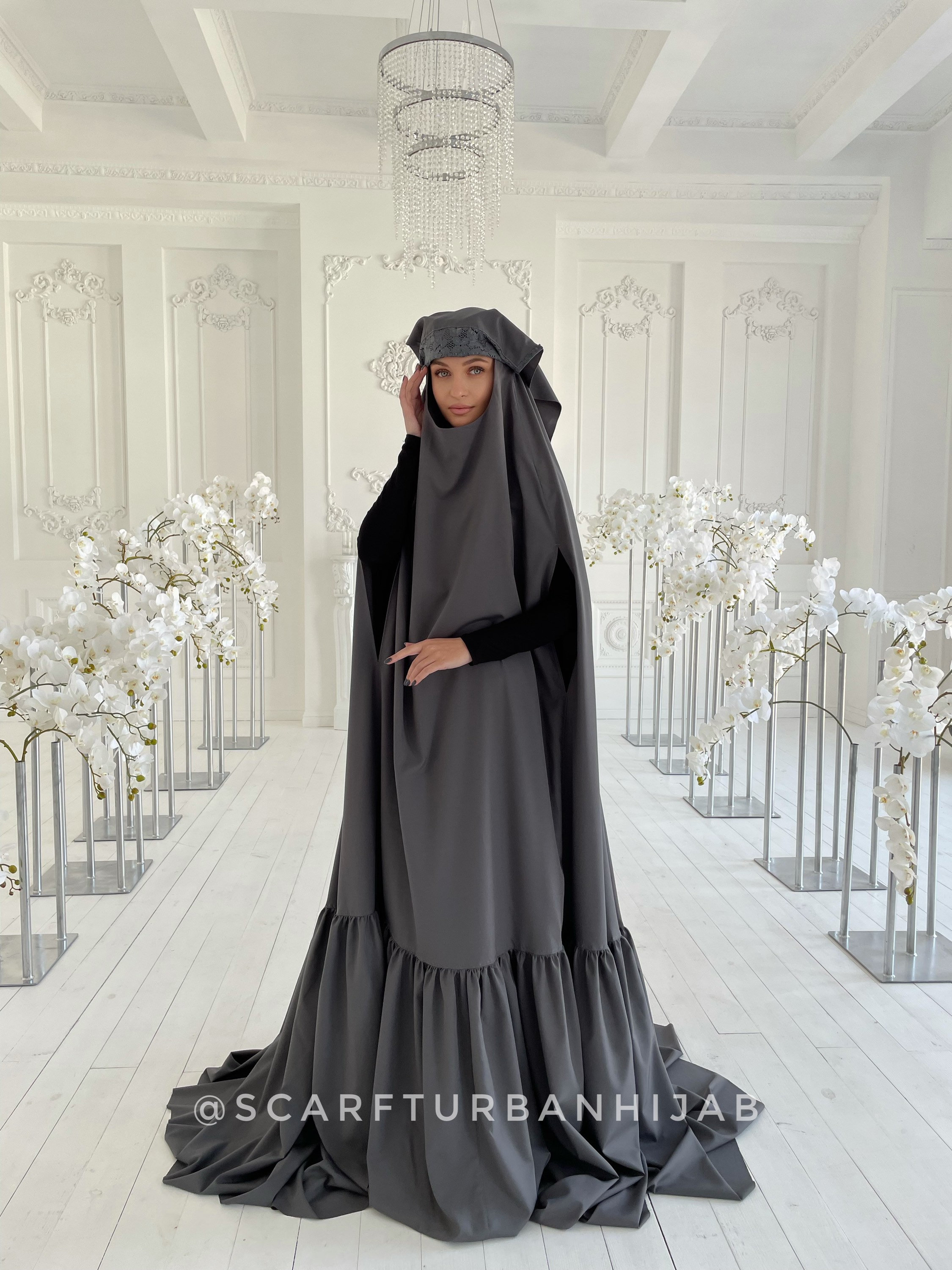 Gray Afghan Burqa Cape, Traditional Chador, Full Niqab , Lace Nikab ...