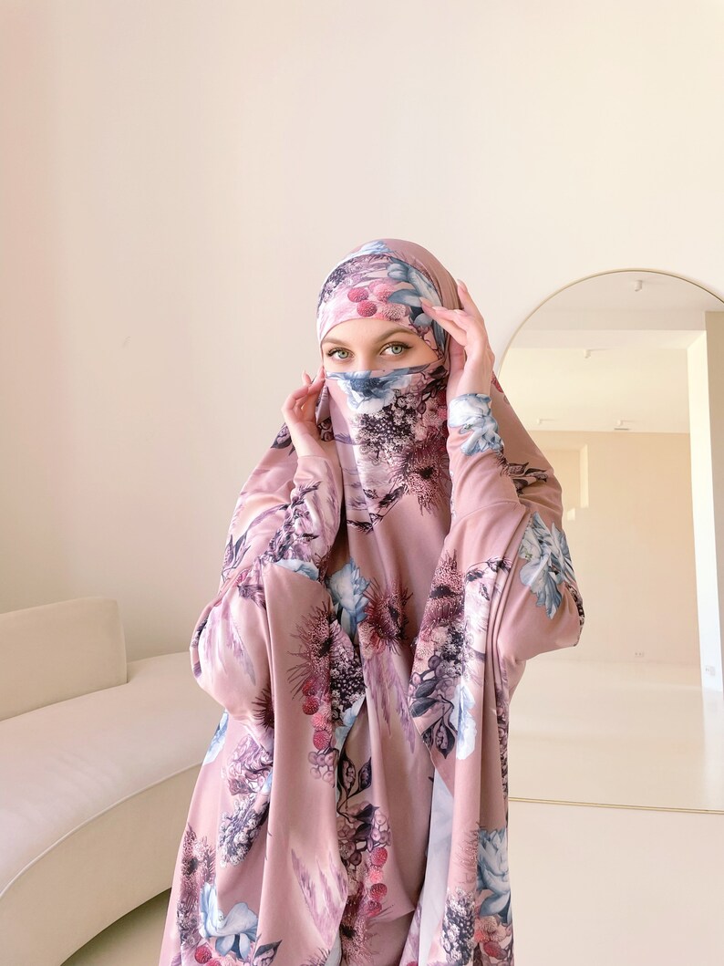 Light Brown Floral Print Khimar Transformer to Niqab Jilbab - Etsy