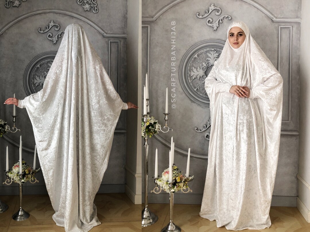 Velours blanc Khimar, robe hajj musulmane, mariage jilbab nikab ...