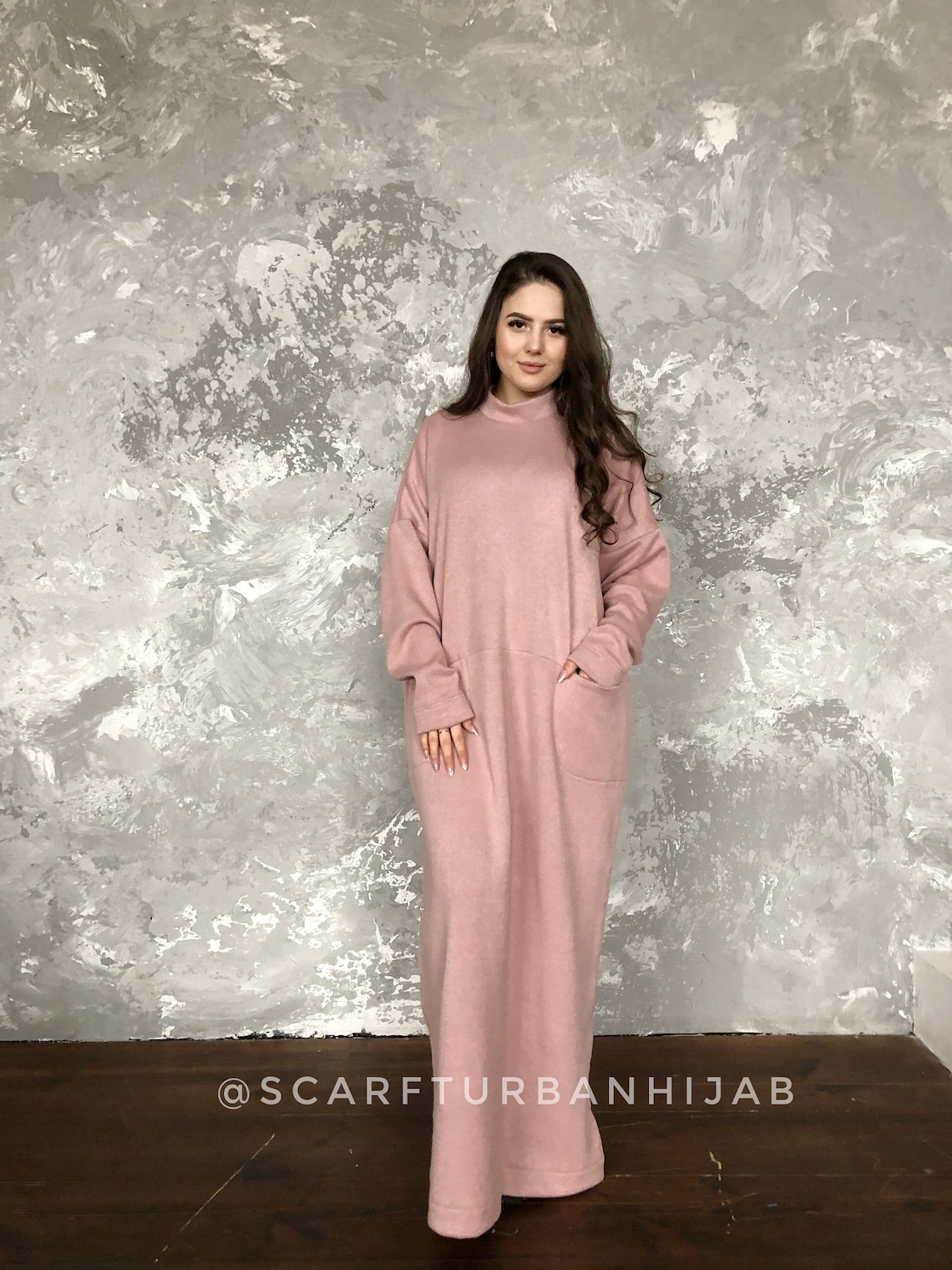 Pale pink wool maxi dress with hood Wiccan mantle dress plus | Etsy