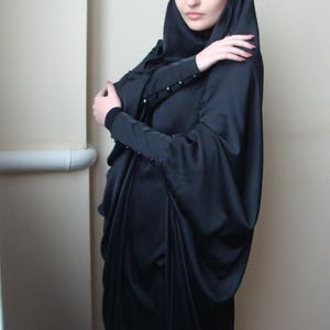 Long Silk Black Khimar Black BurqaDubai Abaya black nikab | Etsy
