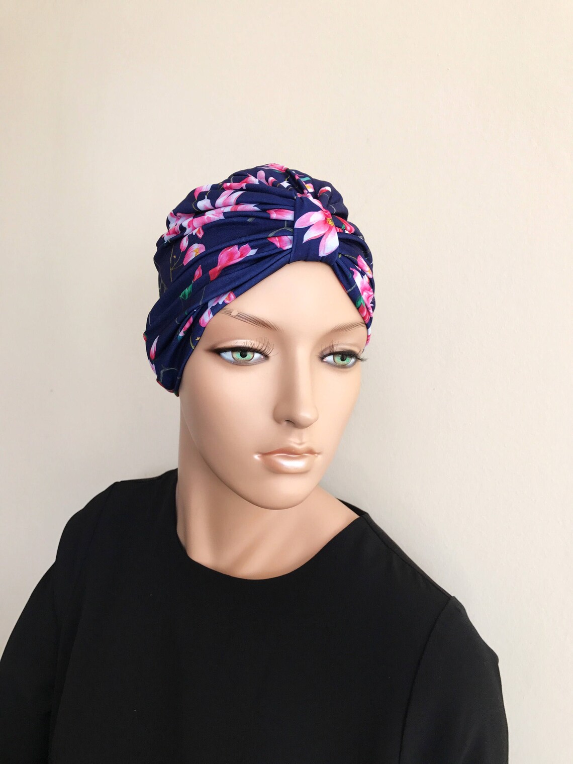 Navy Flower Turban Full Turban Hat Stretchy Viscose Jersey - Etsy