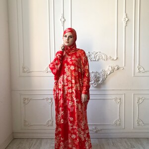 Red Prayer Dress With Hijab, Muslim Clothing, Islamic Gift, Abaya ...