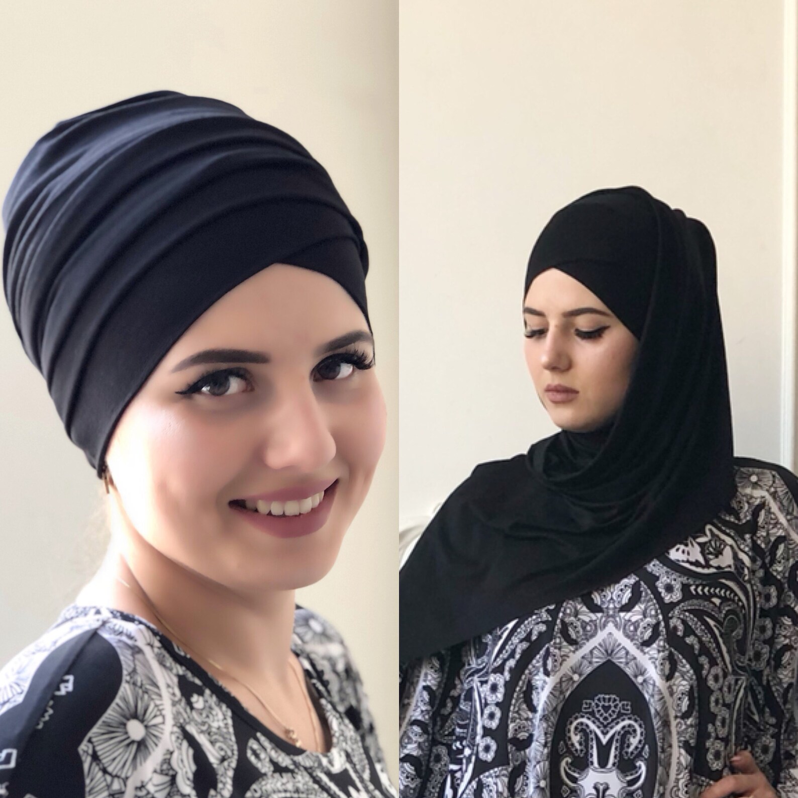 2 in One Black Hijab jersey Turban Volume Ready Turban - Etsy