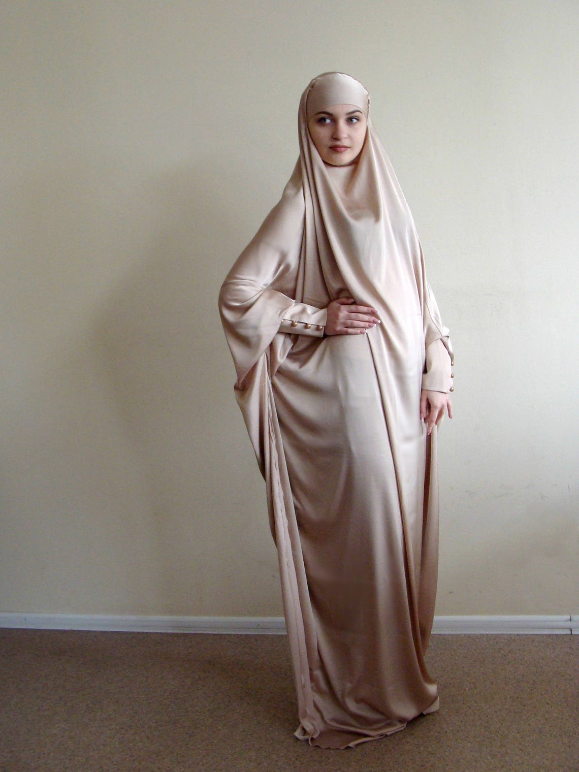 Long Silk Khimar Elegant muslim dress Beige BurqaDubai | Etsy