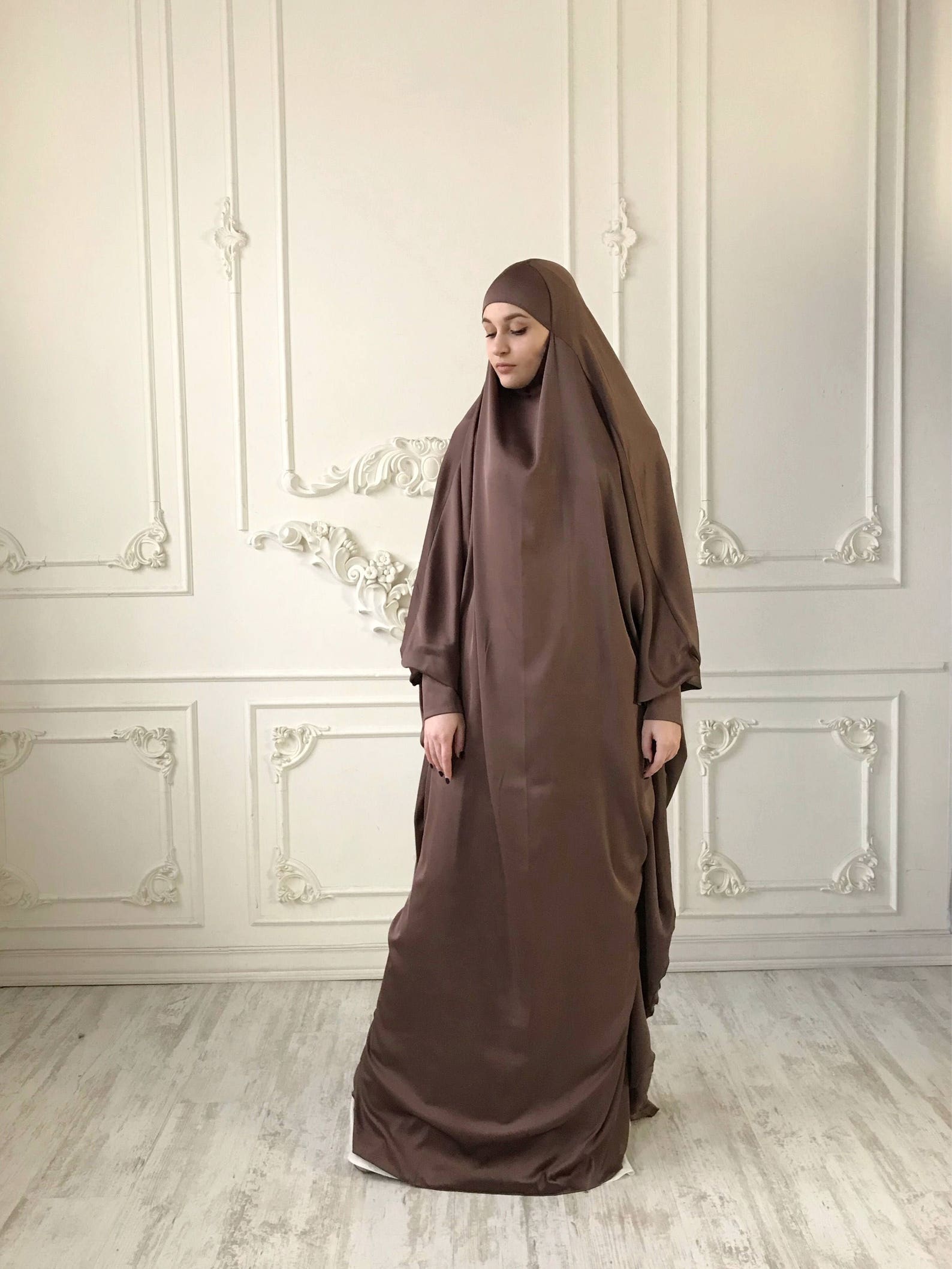 Brown Long Silk Khimar Elegant Muslim Dress Caramel - Etsy UK