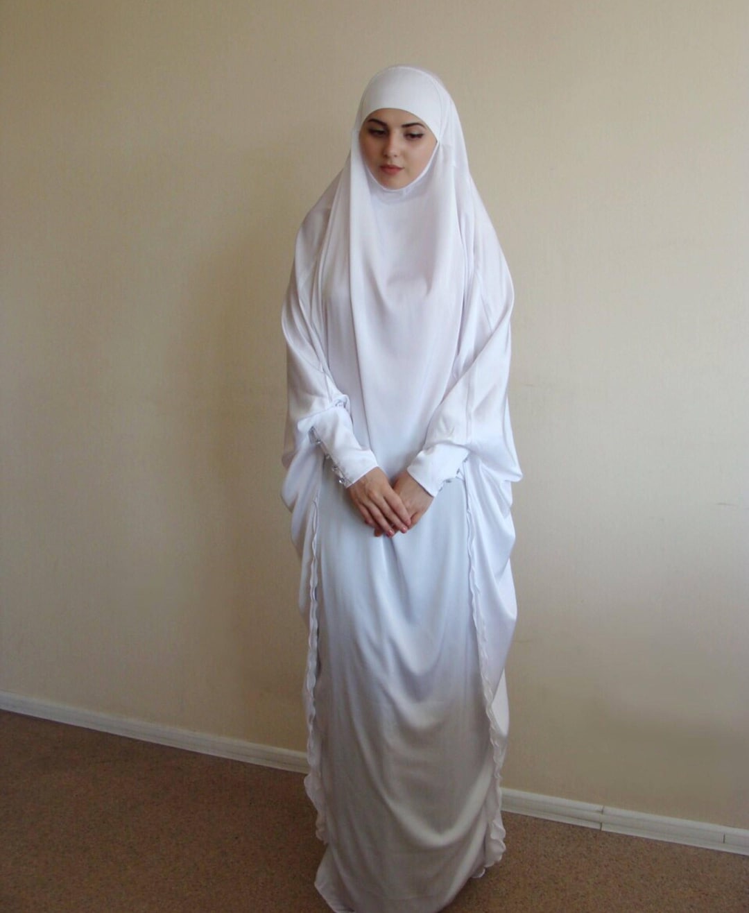 White Silk Khimar, Muslim Dress, Wedding Burqa,dubai Abaya, Nikah ...