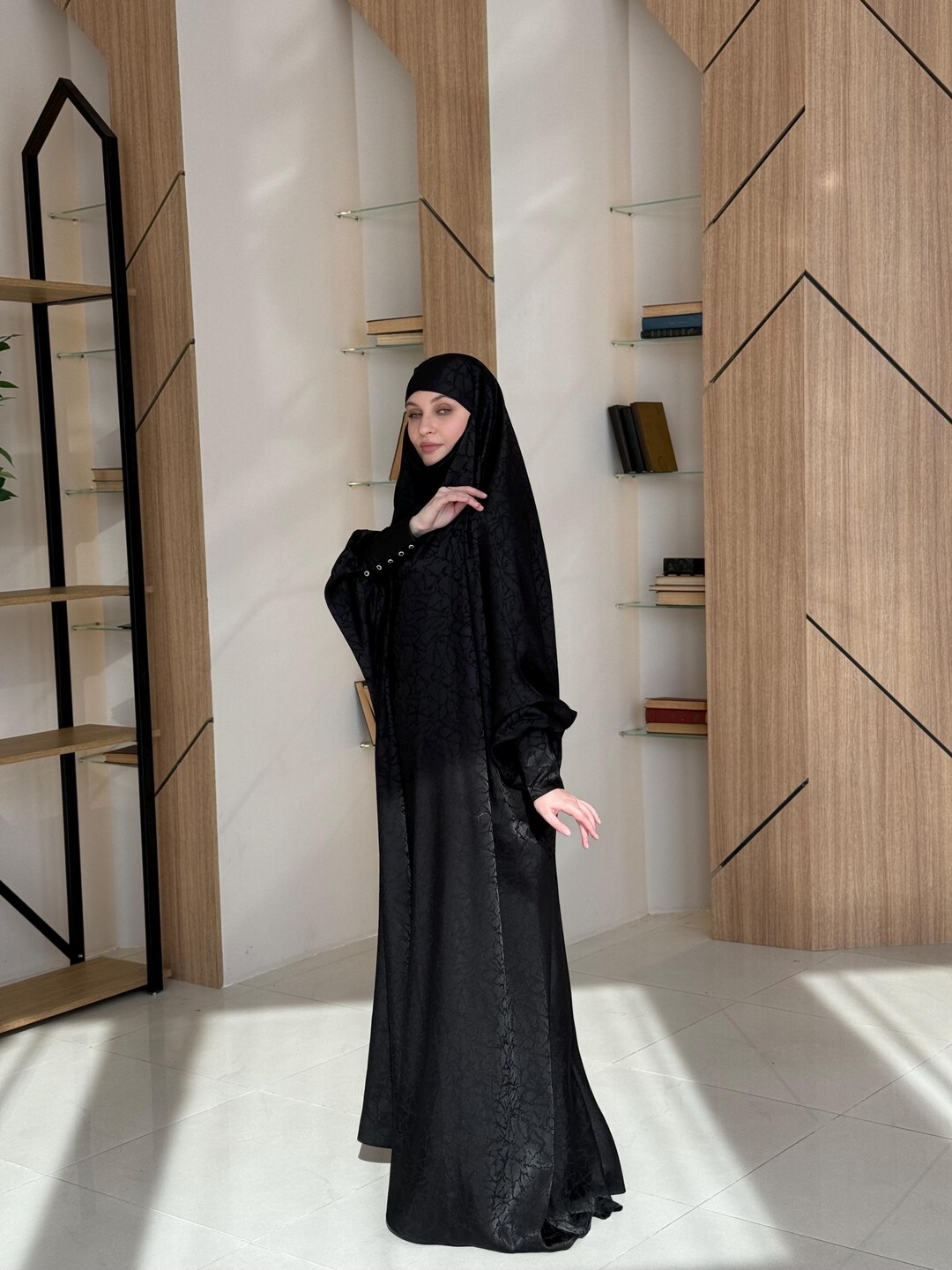 Black Elegant Jilbab – Full-coverage Viscose Jacquard Hijab Dress With ...