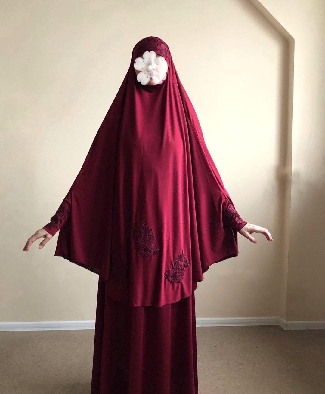 Burgundy Lace Jilbab, Maxi Abaya Dress With Khimar Cape - Etsy Australia