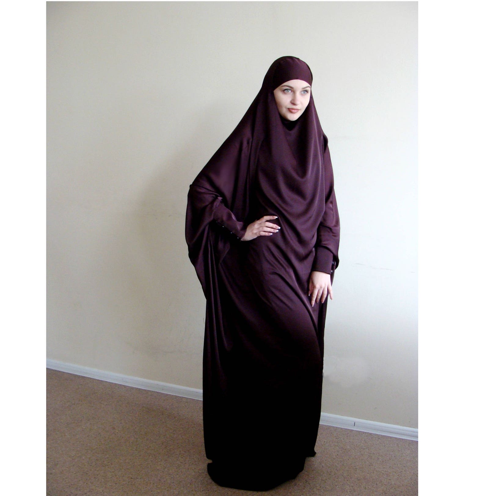 Long Silk Khimar Élégante robe musulmane Burqa chocolat | Etsy