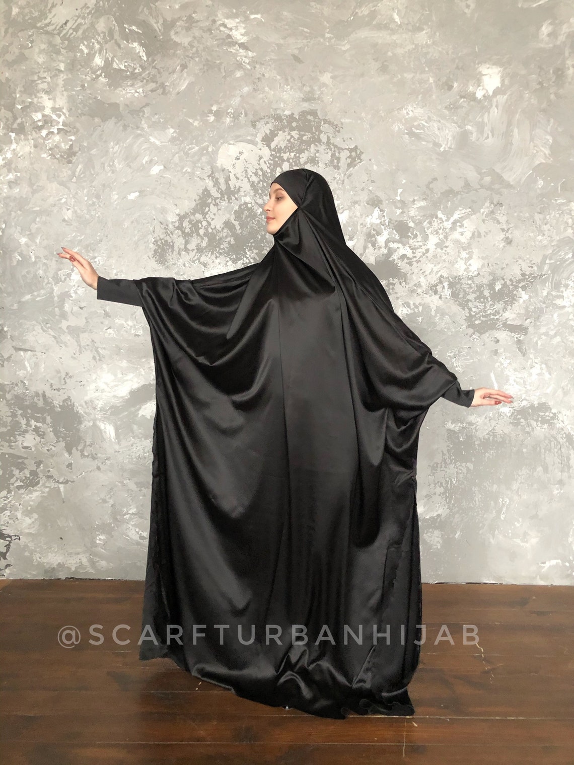 Plus Size Black Silk Khimar Muslim Jilbab Dress Elegant - Etsy