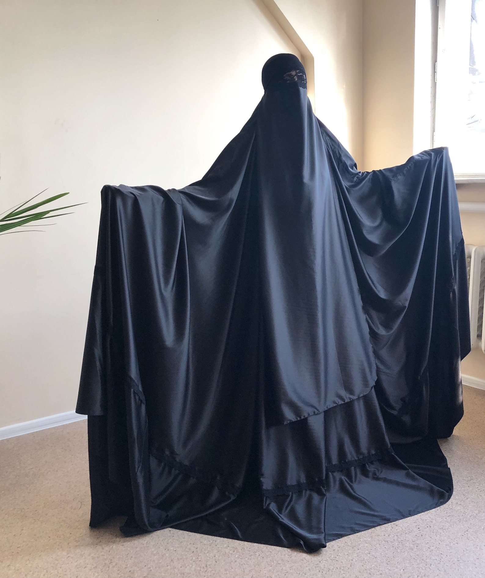 Black Long Burqa, Muslim Noir Niqab , Islamic Hijab , Hajjie Clothing ...