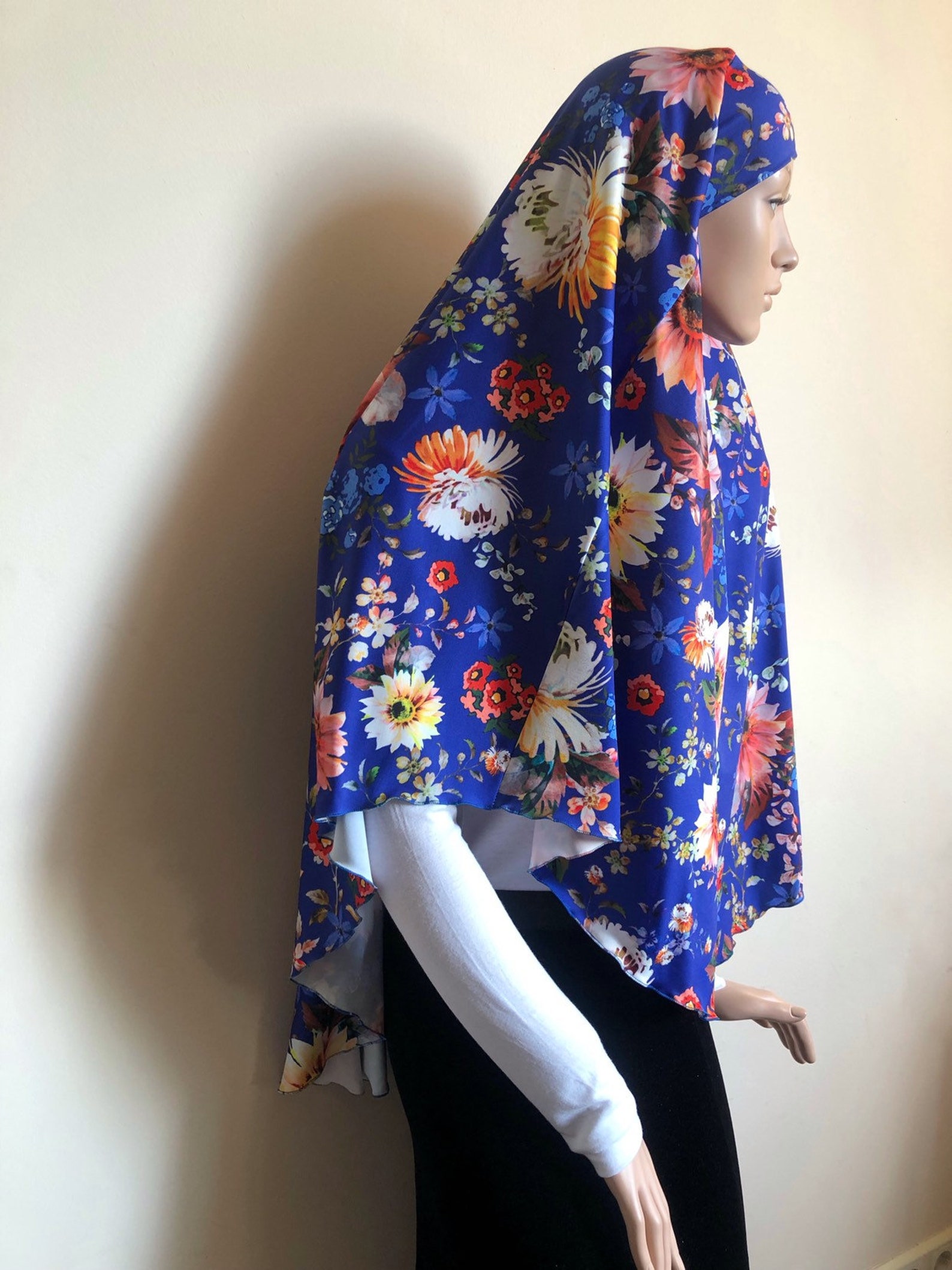 Royal Blue Floral Khimar Traditional Hijab 1 Piece Hijab - Etsy