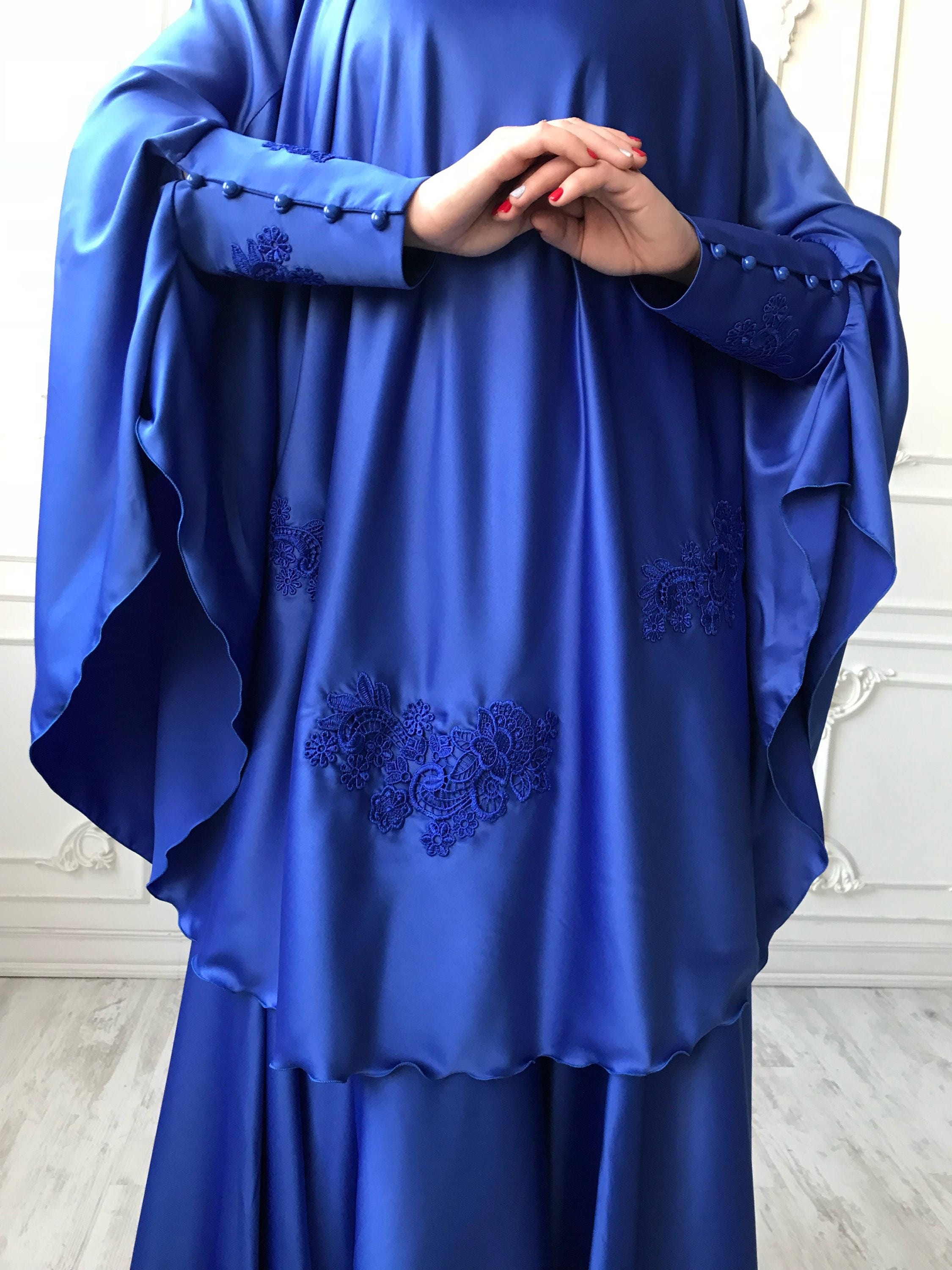 Elegant Royal Blue Muslim Suit Silk Blue Jilbab Wedding - Etsy Canada