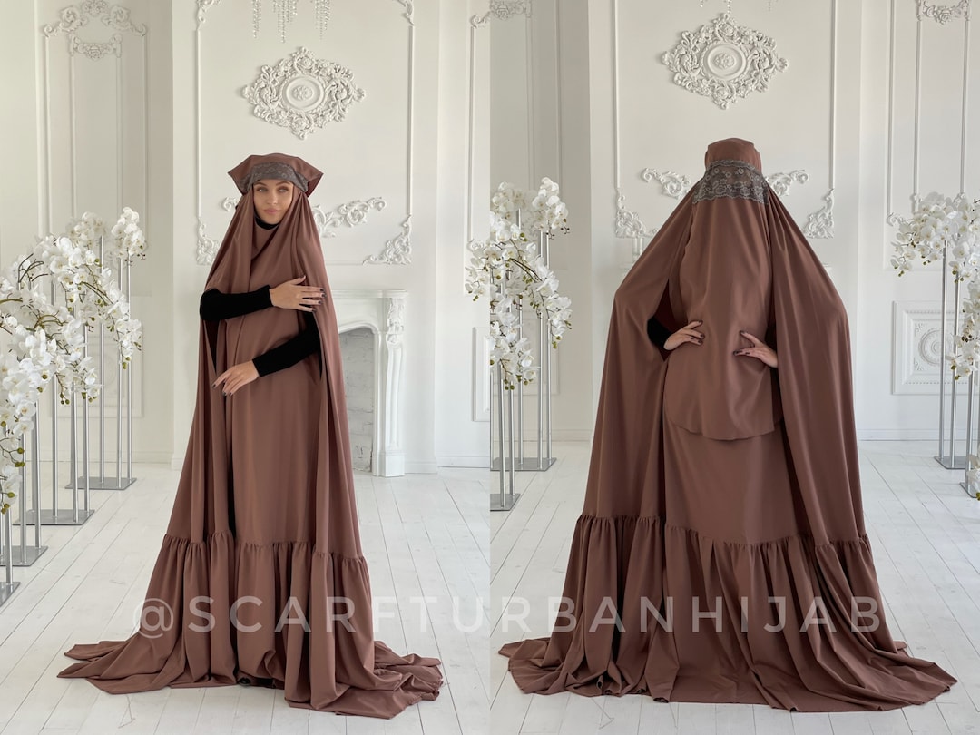 Brown Afghan Burqa Cape, Traditional Chador, Full Niqab , Lace Nikab ...