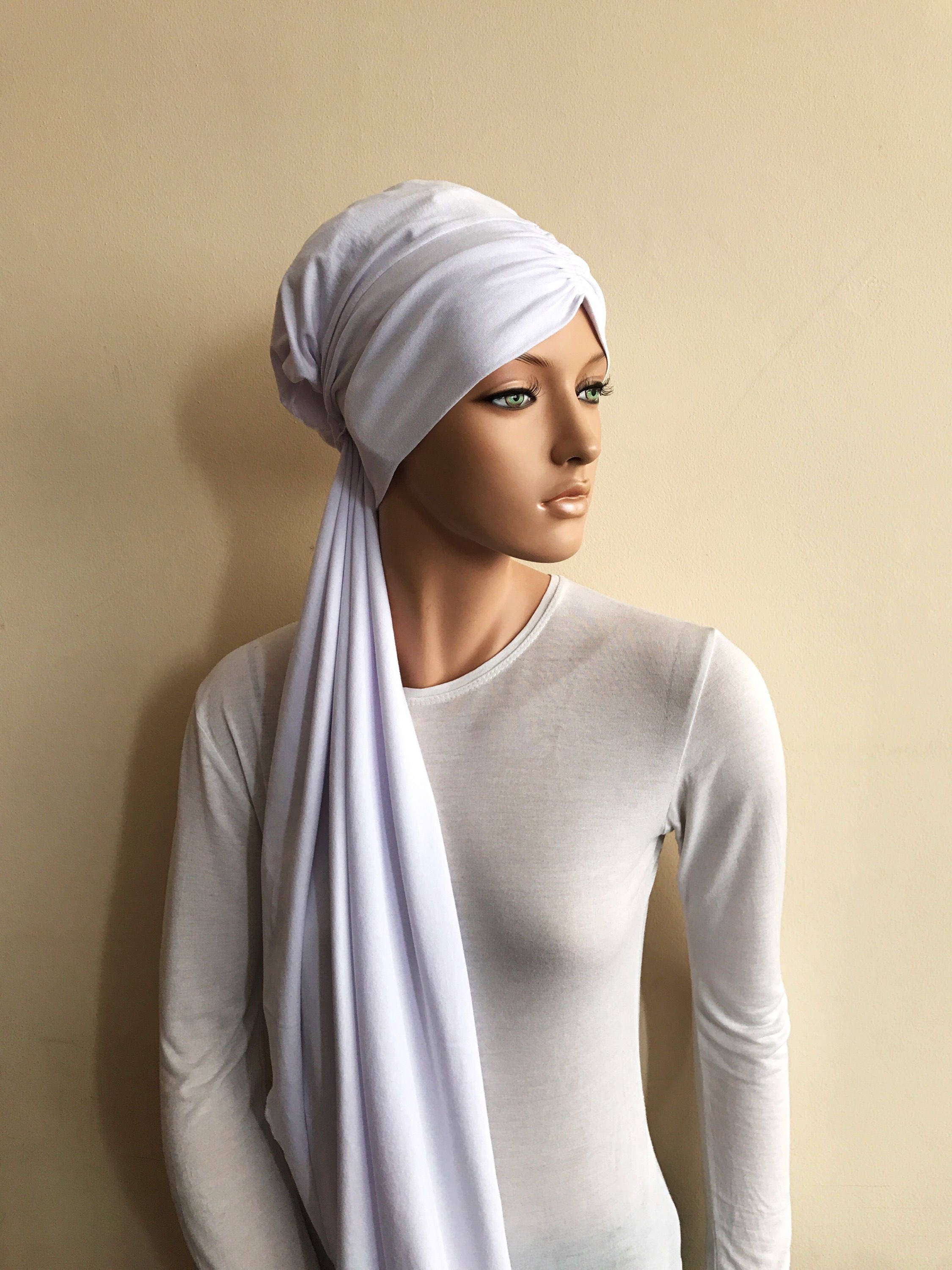3 in One White Hijab african Turban Jersey Ready Turban | Etsy