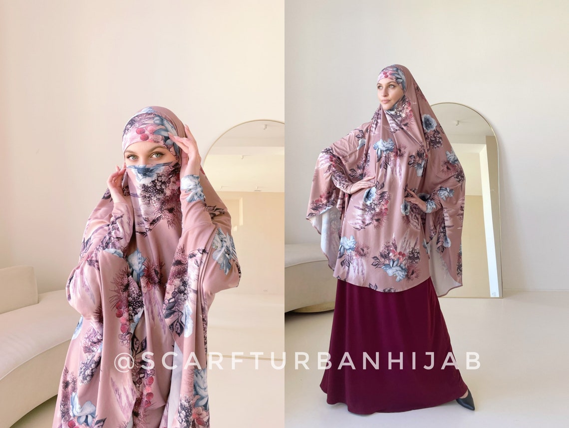 Light Brown Floral Print Khimar Transformer to Niqab Jilbab - Etsy