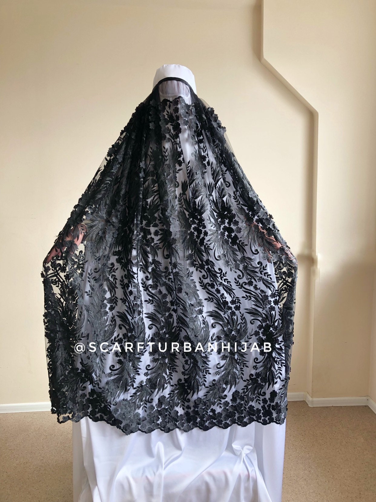 Lace embroidery black and white Afghan burqa silk khimar | Etsy
