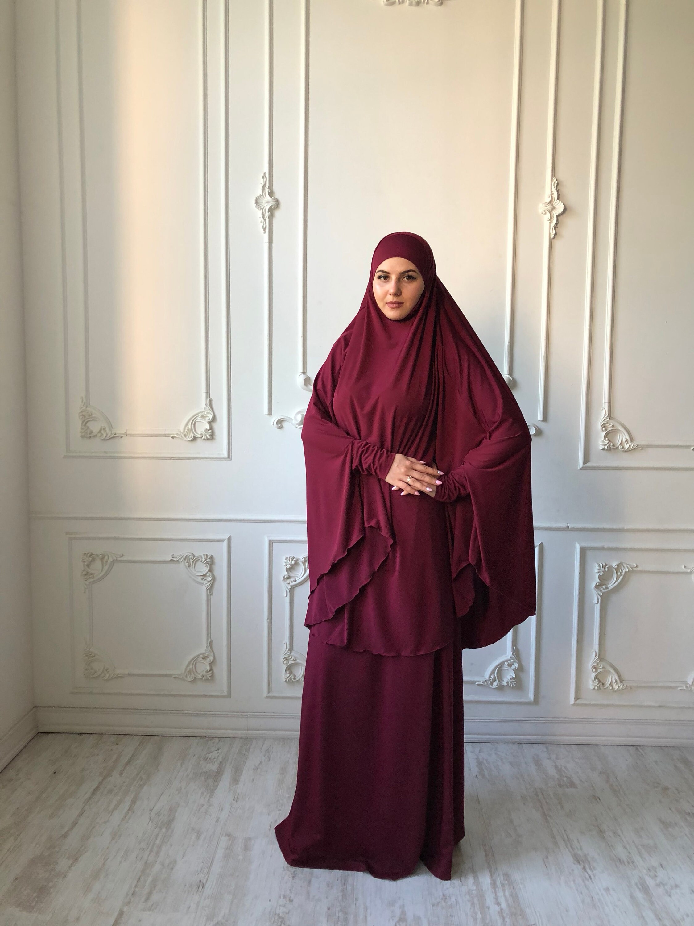 Burgundy Jilbab suit with skirt Transformer Khimar niqab | Etsy