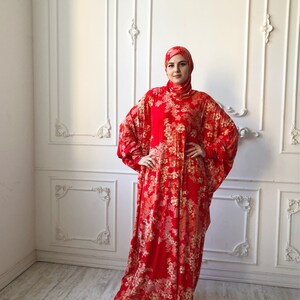 Red Prayer Dress With Hijab, Muslim Clothing, Islamic Gift, Abaya ...