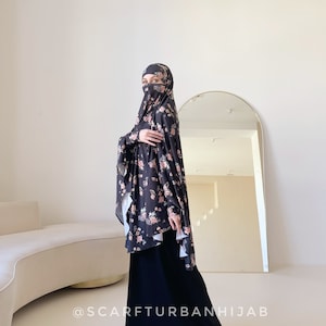 Black Floral Print Khimar Transformer to Niqab, Jilbab - Etsy
