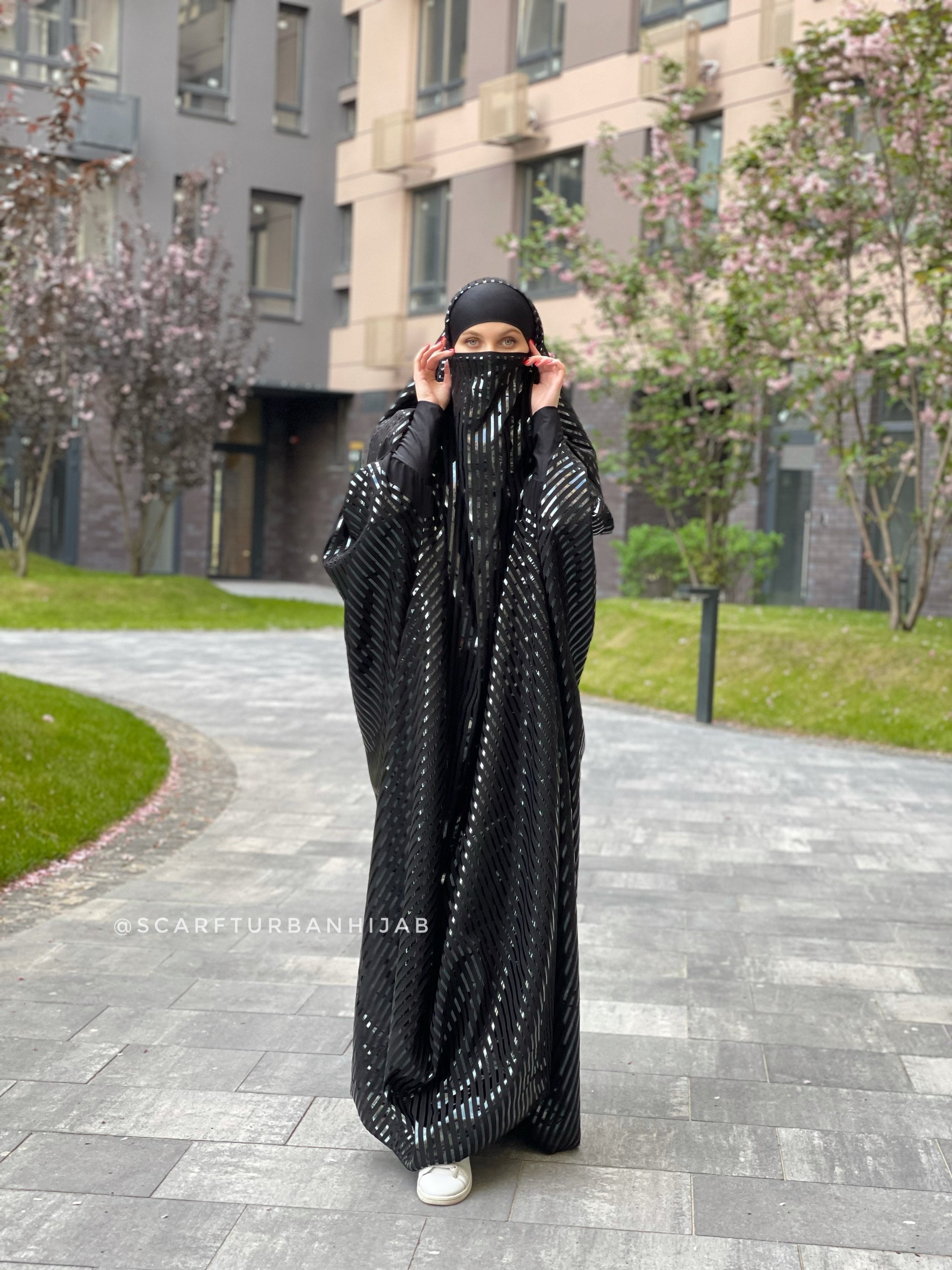 Black stripe latex jilbab limited additional l Khimar | Etsy