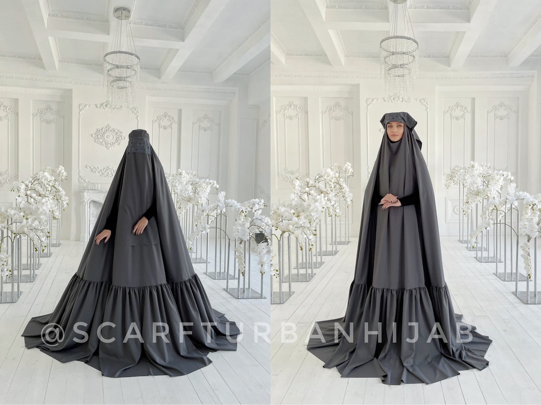 Gray Afghan Burqa Cape, Traditional Chador, Full Niqab , Lace Nikab ...