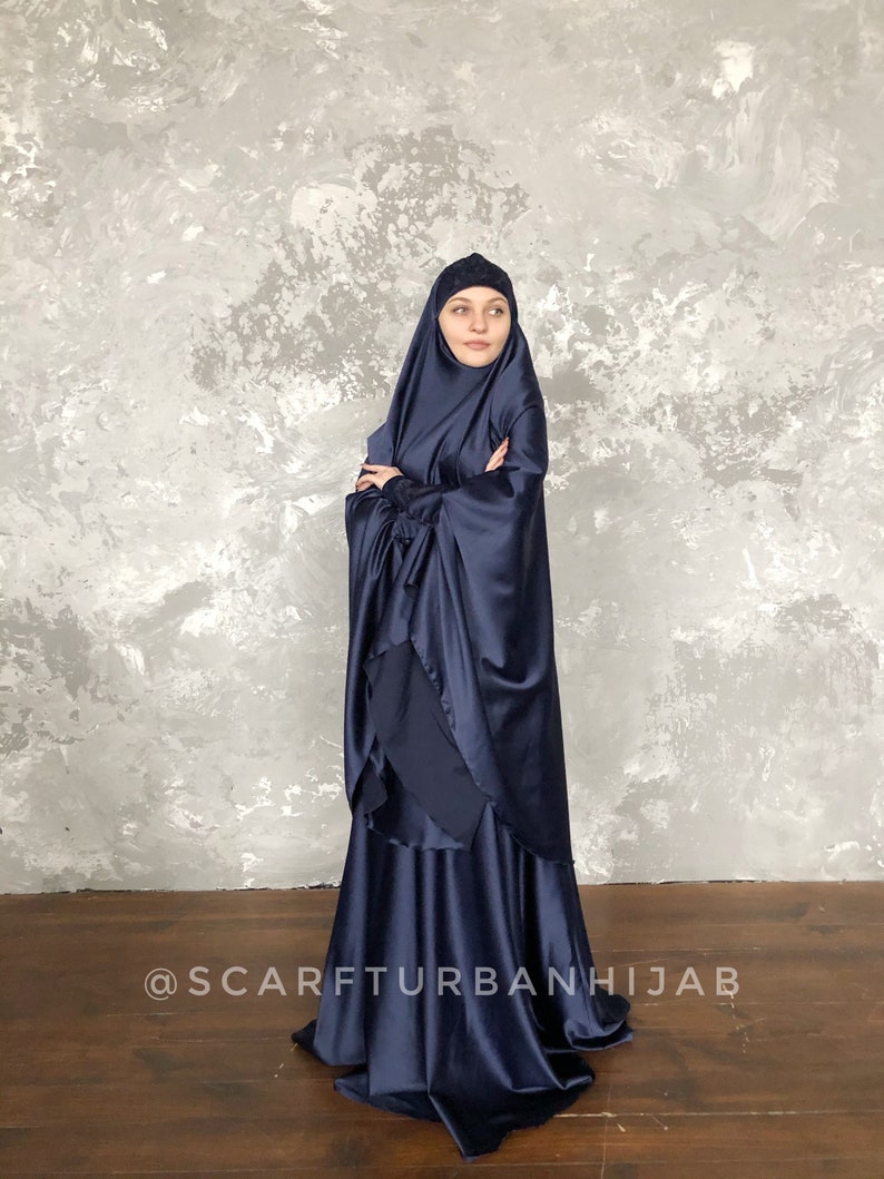 Elegant Navy Blue Muslim Suit Silk Noir Jilbab Wedding - Etsy Australia