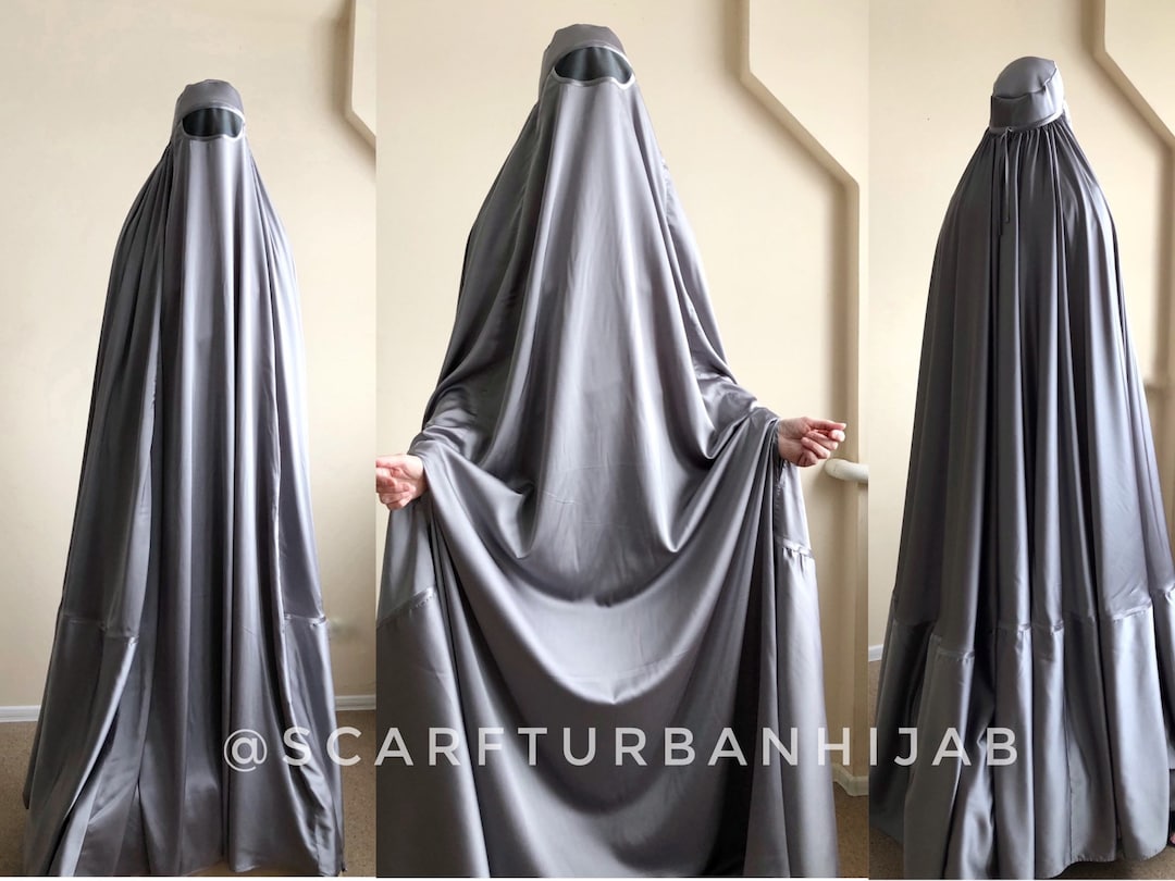 Silver Gray Afghan Burqa, Silk Khimar Cape, Niqab, Full Long Hijab - Etsy
