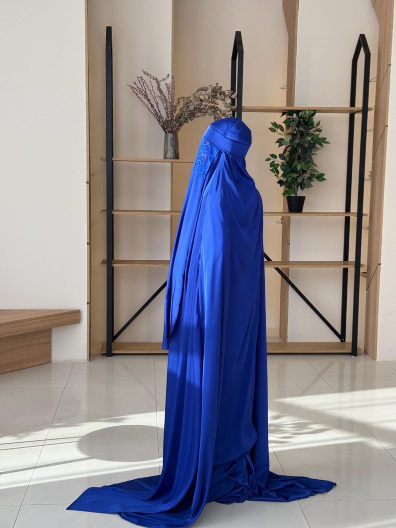 Royal Blue Silk Burqa, Elegant Khimar Cape With Niqab and Lace Veil - Etsy