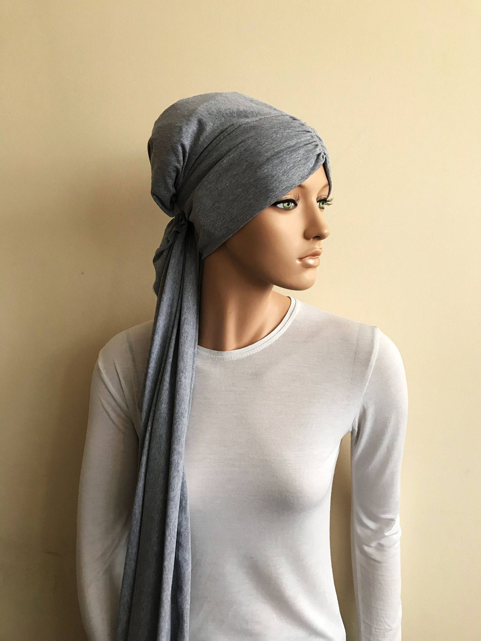 3 in One Gray Melange Hijab jersey Turban Volume Ready Turban Vintage ...