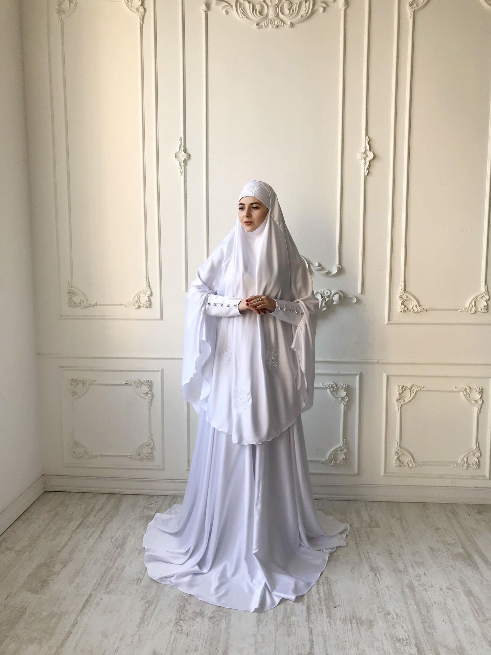 Elegant White Muslim Suit Silk Bridal Jilbab Wedding Khimar - Etsy
