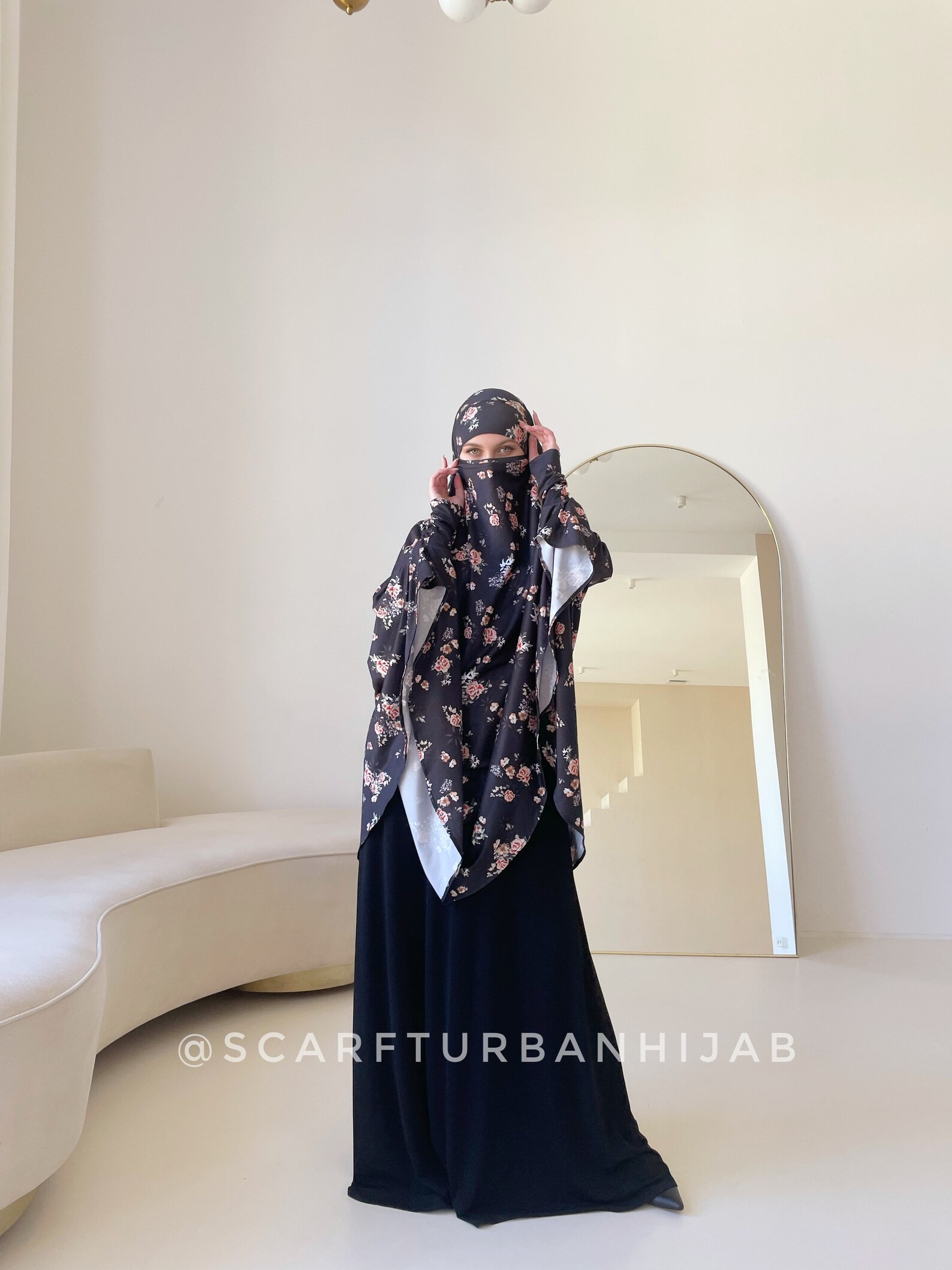 Black Floral Print Khimar Transformer to Niqab, Jilbab - Etsy
