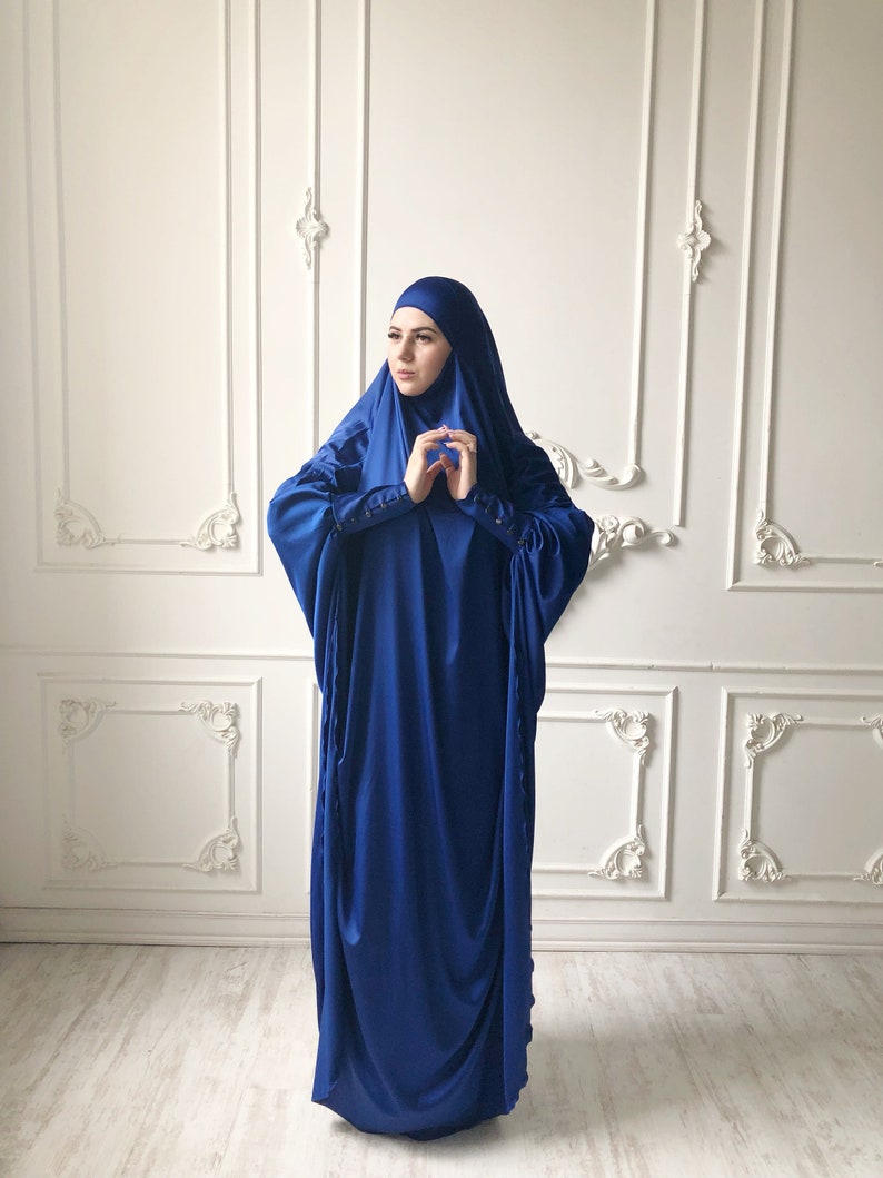 Royal Blue Long Silk Khimar Elegant Electric Muslim Dress | Etsy