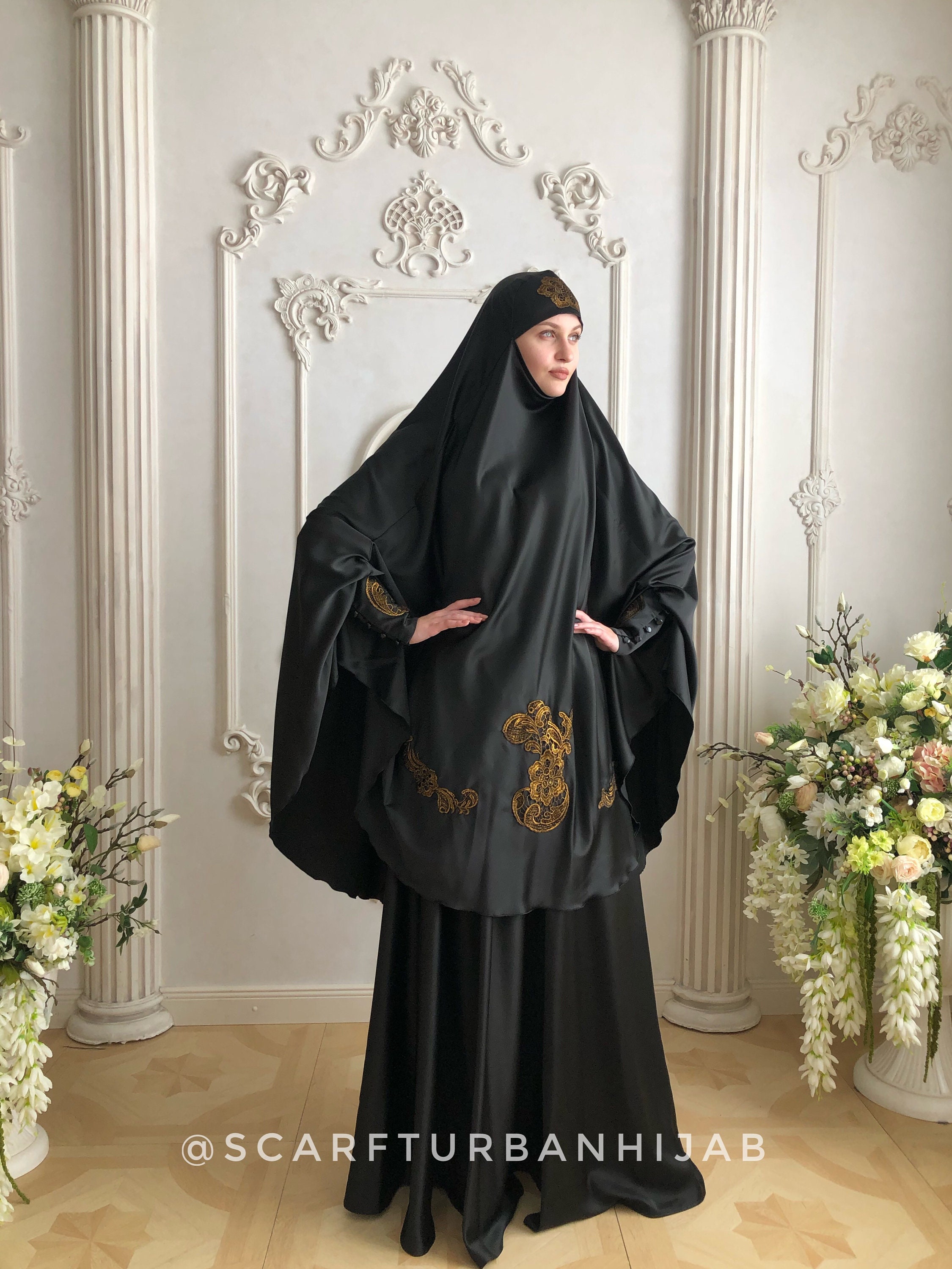 Elegant Black Muslim Suit Silk Noir Jilbab Wedding Khimar - Etsy Australia