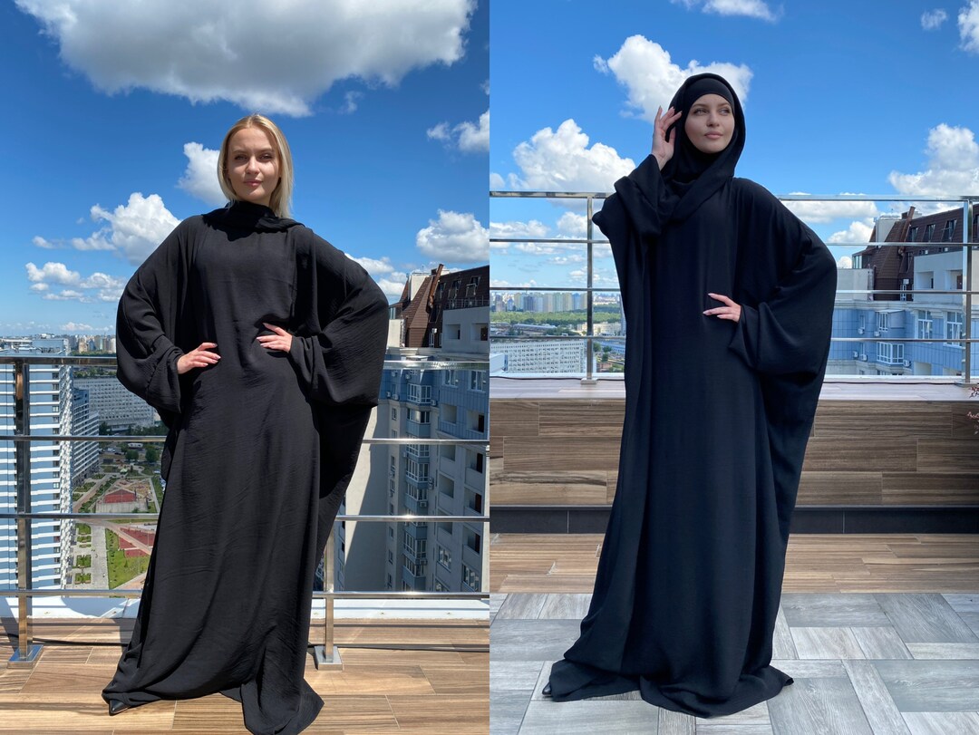 Black Free Size Crepe Maxi Dress With Hood, Wiccan Mantle, Plus Size ...
