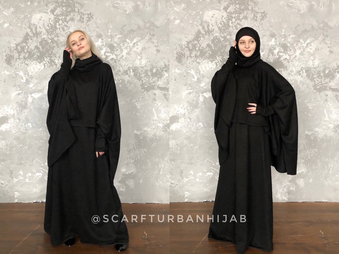 Black Knitting Bohemian Suit, Winter Jilbab Suit With Skirt ...