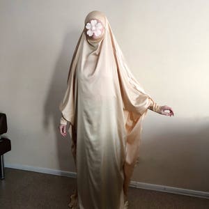 Long Gold Silk Khimar, Muslim Dress, Nikkah Burqa, Wedding Abaya ...