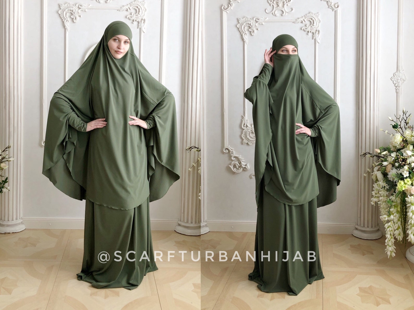 Dark Olive Khimar Niqab Transformer Elegant Khaki Traditional - Etsy