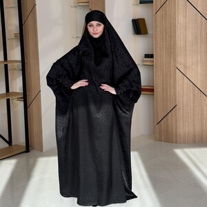 Black Elegant Jilbab – Full-coverage Viscose Jacquard Hijab Dress With ...