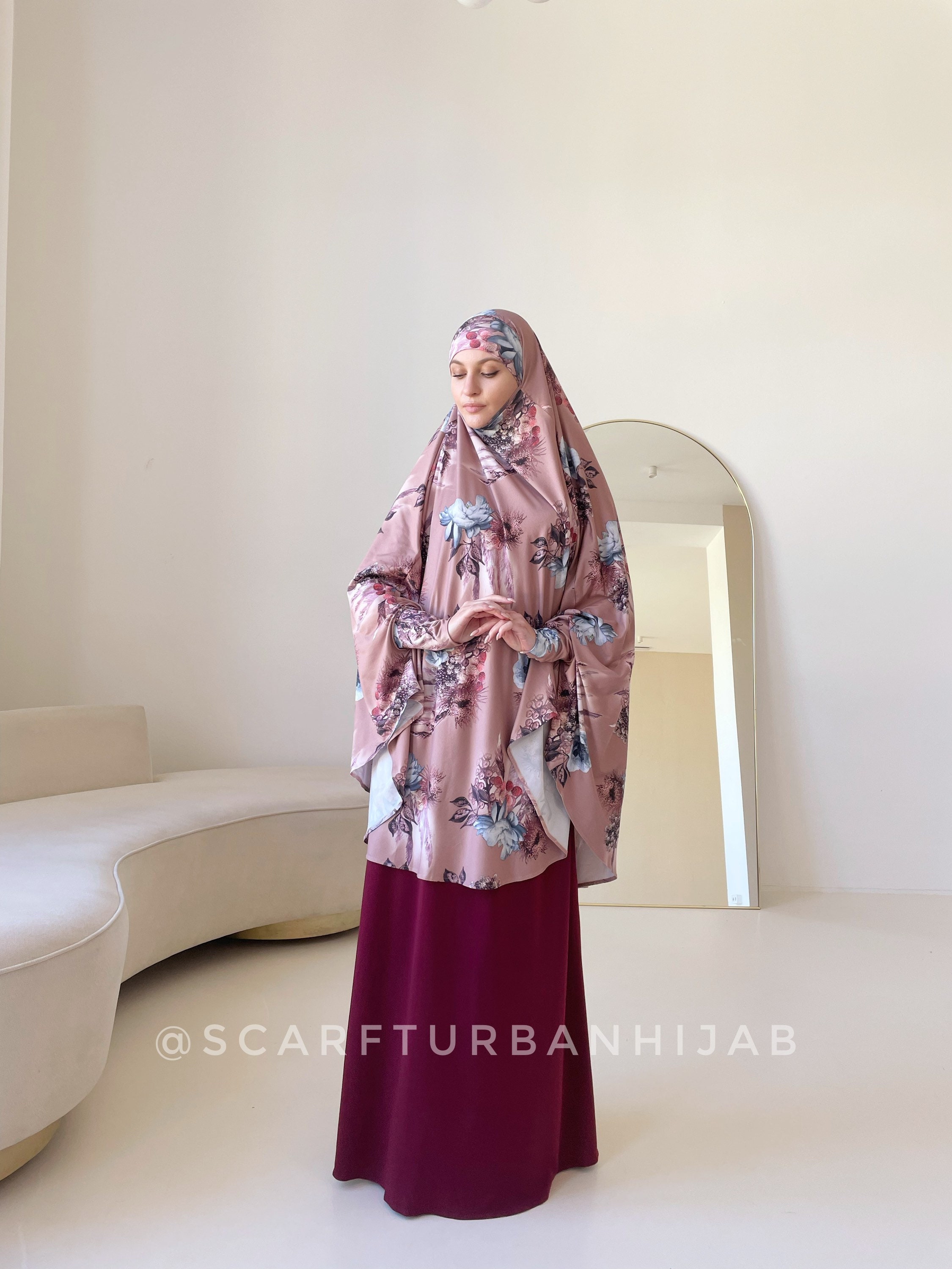 Light Brown Floral Print Khimar Transformer to Niqab Jilbab - Etsy