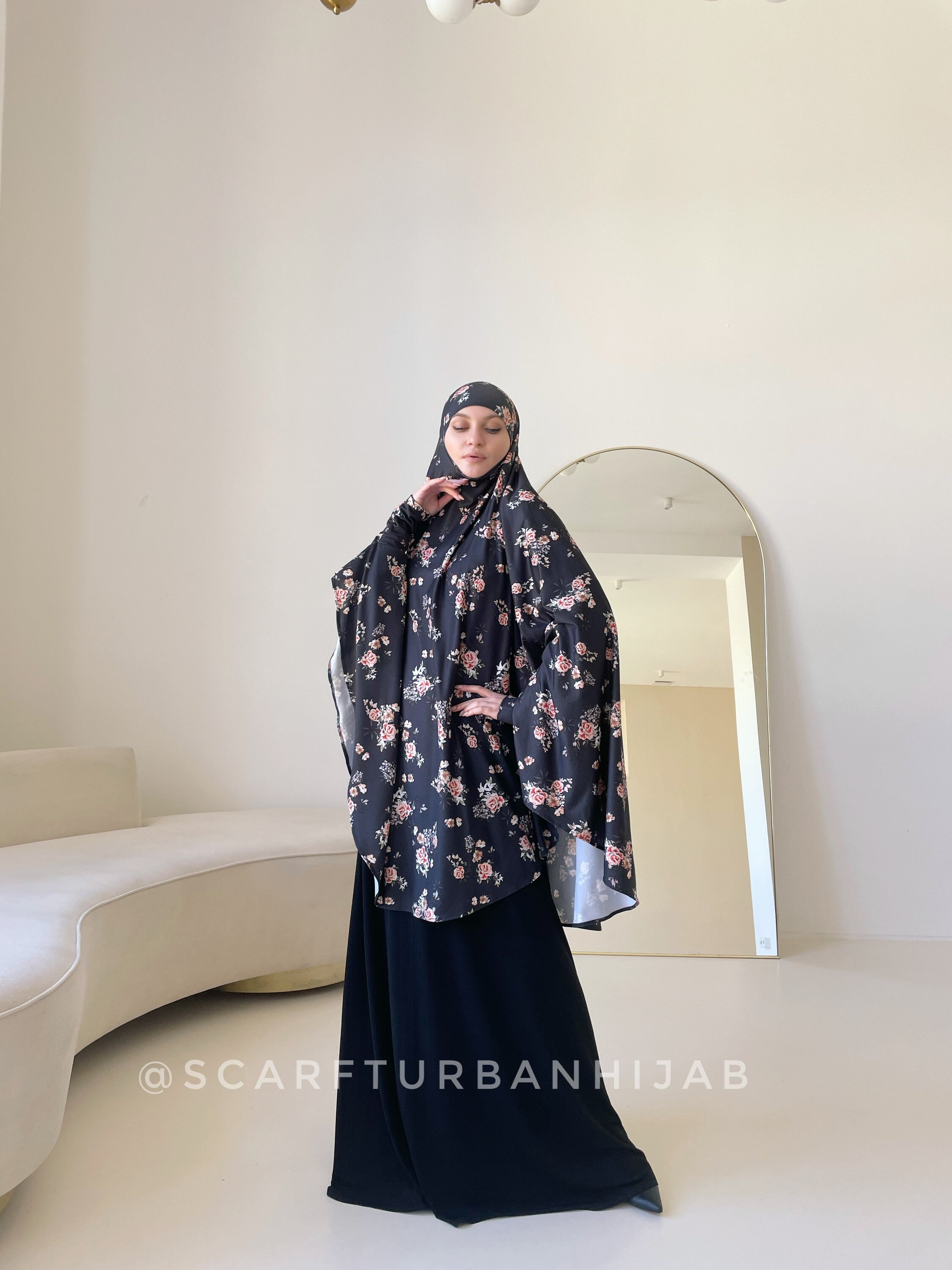 Black Floral Print Khimar Transformer to Niqab, Jilbab - Etsy