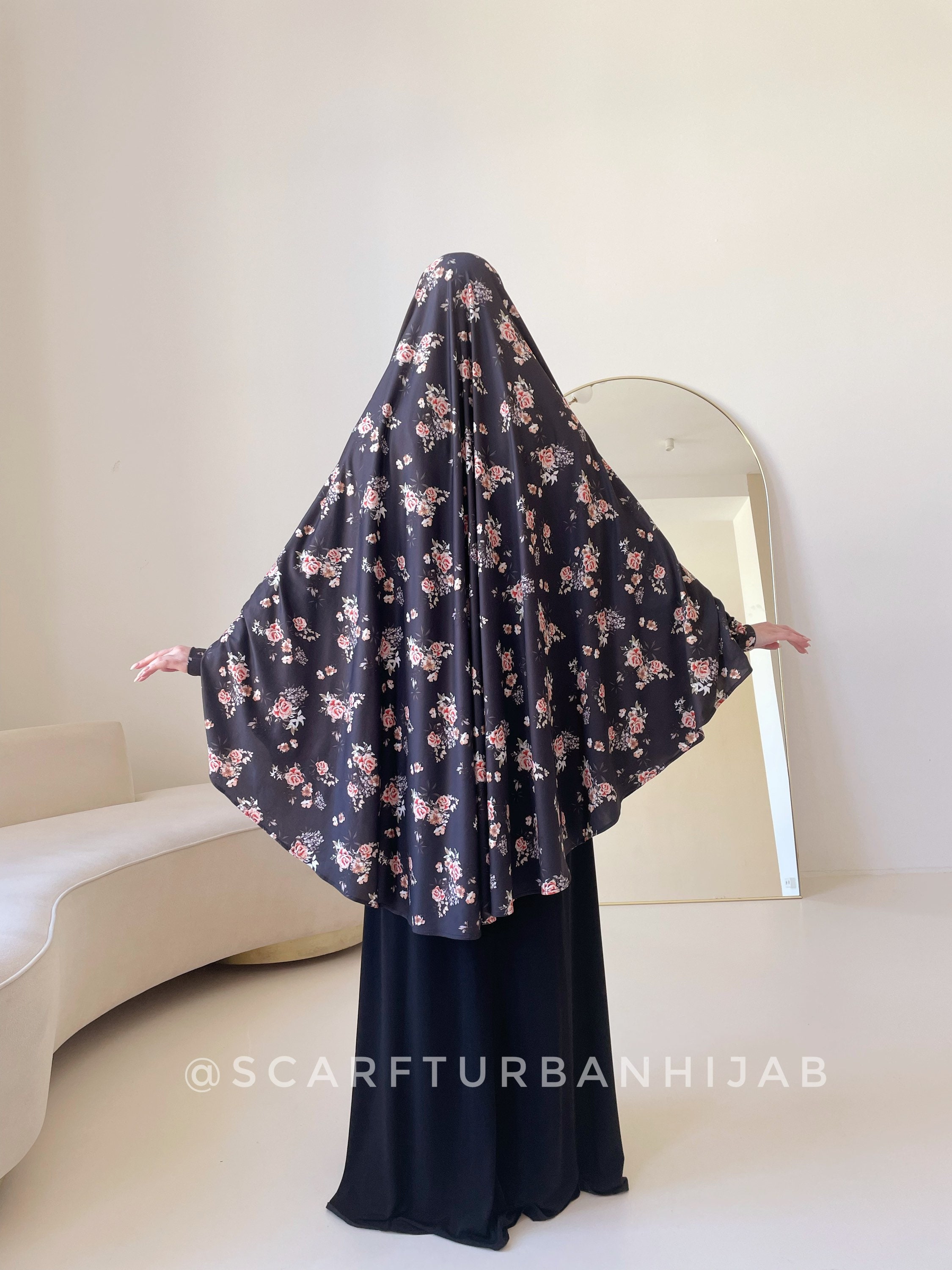 Black Floral Print Khimar Transformer to Niqab, Jilbab - Etsy