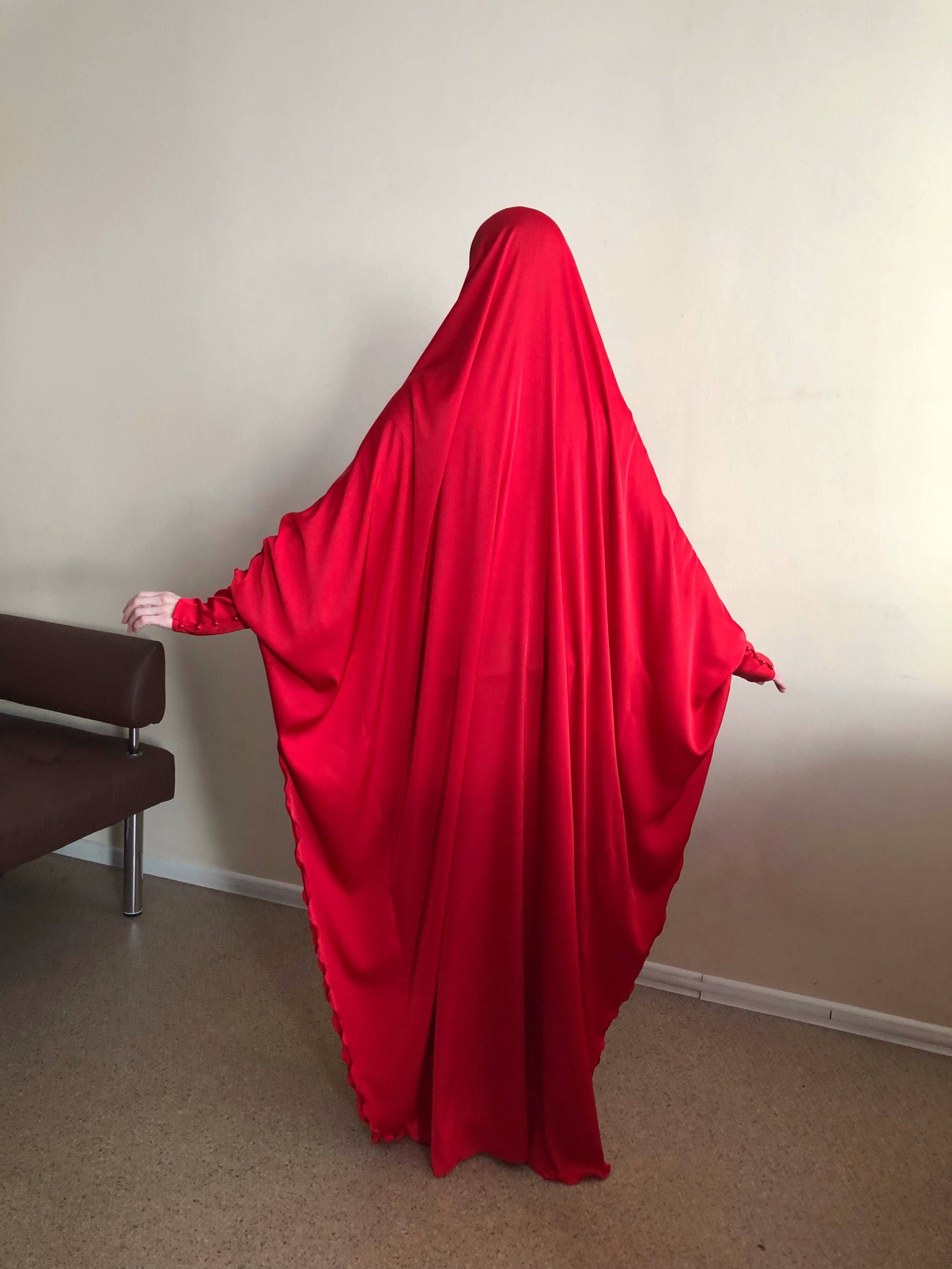 Long Red Silk Khimar Muslim Dress Nikkah Burqawedding - Etsy